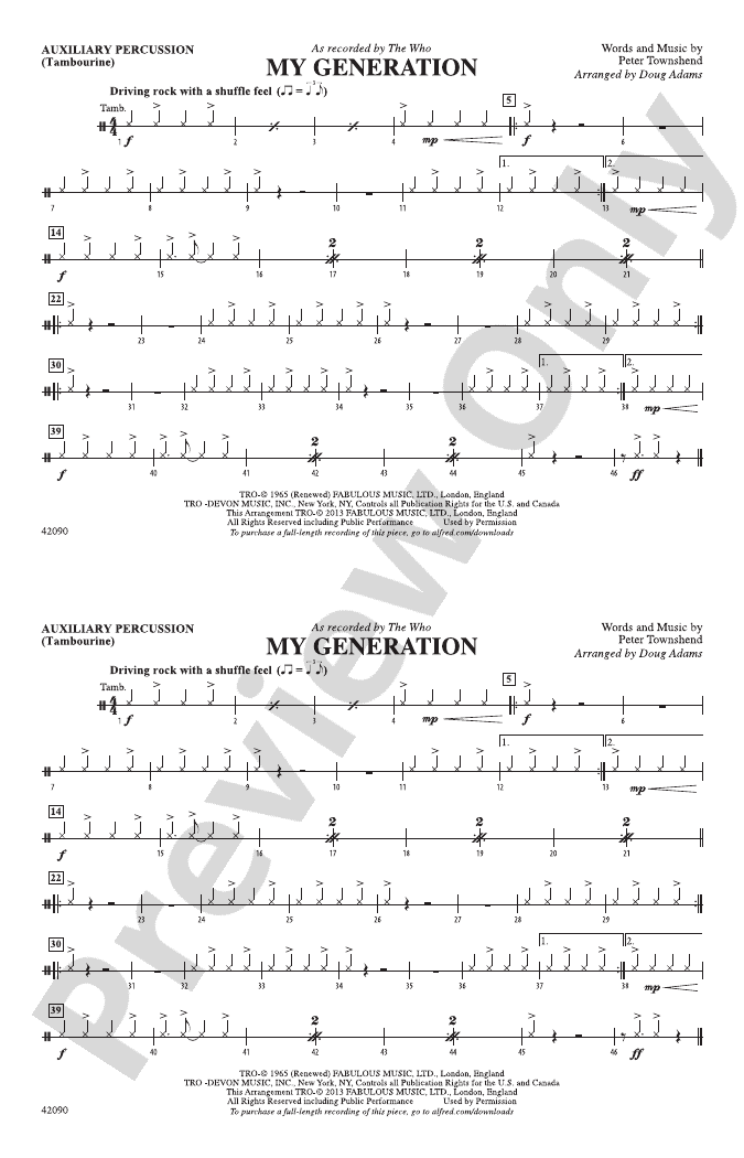 My Generation: Auxiliary Percussion: Auxiliary Percussion Part - Digital Sheet Music Download