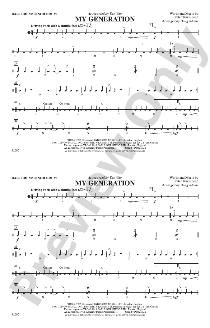 My Generation: Bass Drum/Tenor Drum: Bass Drum/Tenor Drum Part ...