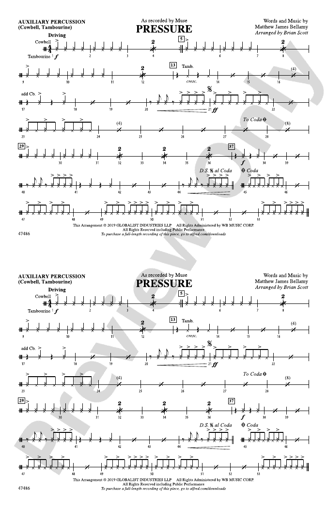 Pressure: Auxiliary Percussion: Auxiliary Percussion Part - Digital Sheet Music Download