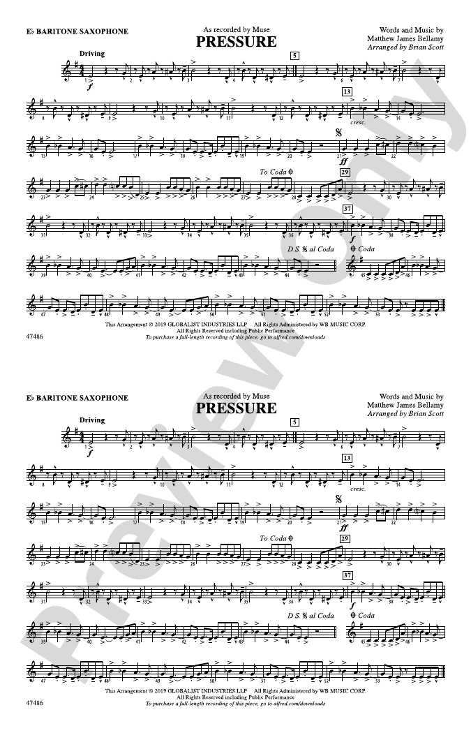 Pressure E Flat Baritone Saxophone E Flat Baritone Saxophone Part