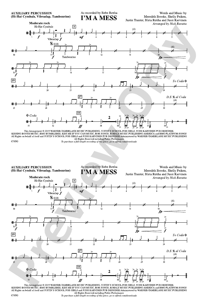 I'm a Mess: Auxiliary Percussion: Auxiliary Percussion Part - Digital ...