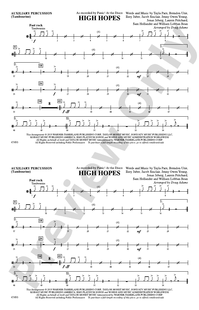 High Hopes: Auxiliary Percussion: Auxiliary Percussion Part - Digital ...