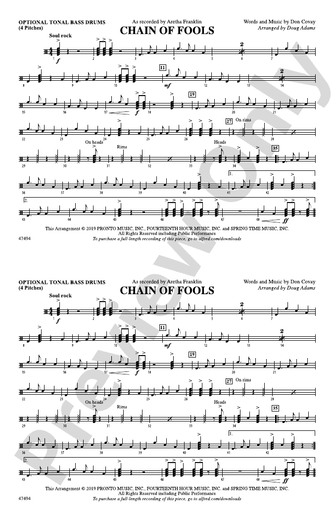 Chain of Fools: Tonal Bass Drum: Tonal Bass Drum Part - Digital Sheet Music Download