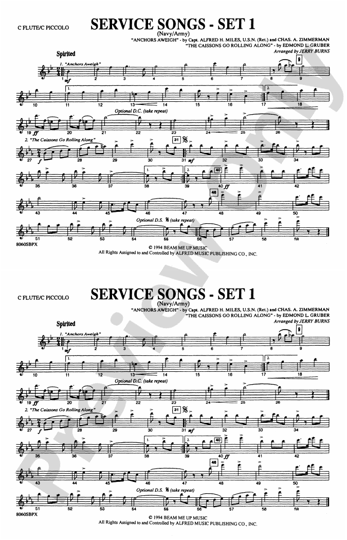 Service Songs - Set 1 (Navy/Army): Flute: Flute Part - Digital Sheet Music Download