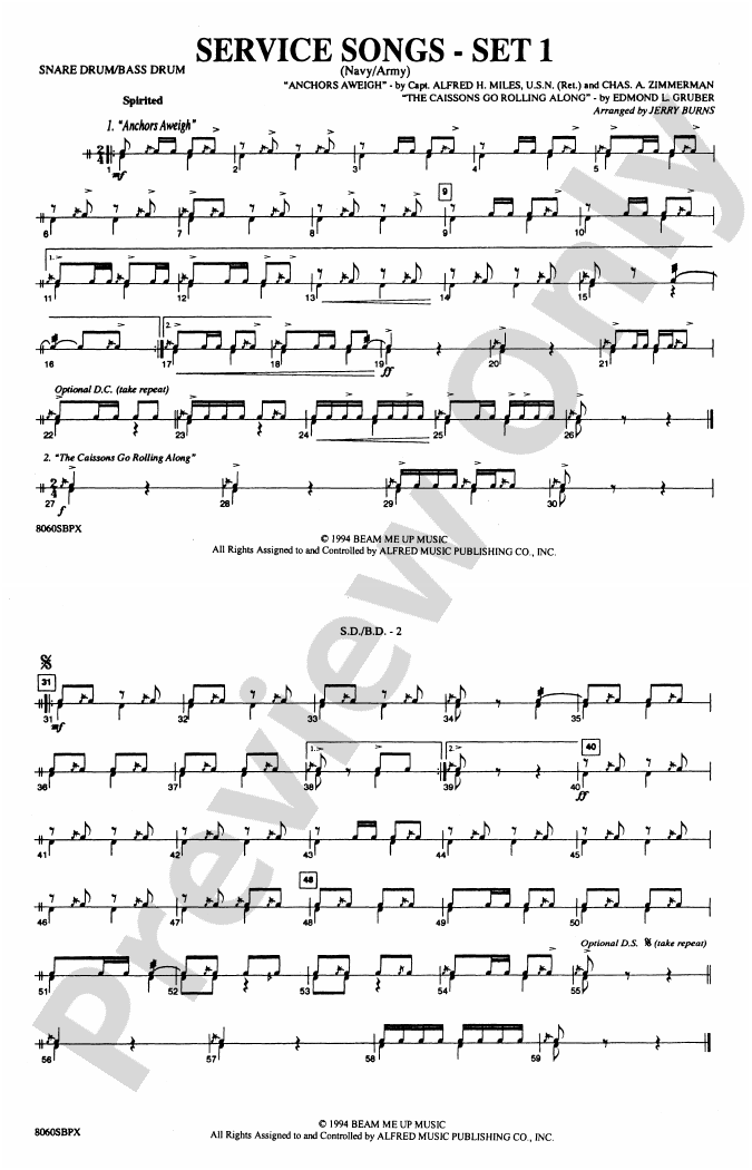 Service Songs - Set 1 (Navy/Army): Snare Drum/Bass Drum: Snare Drum ...