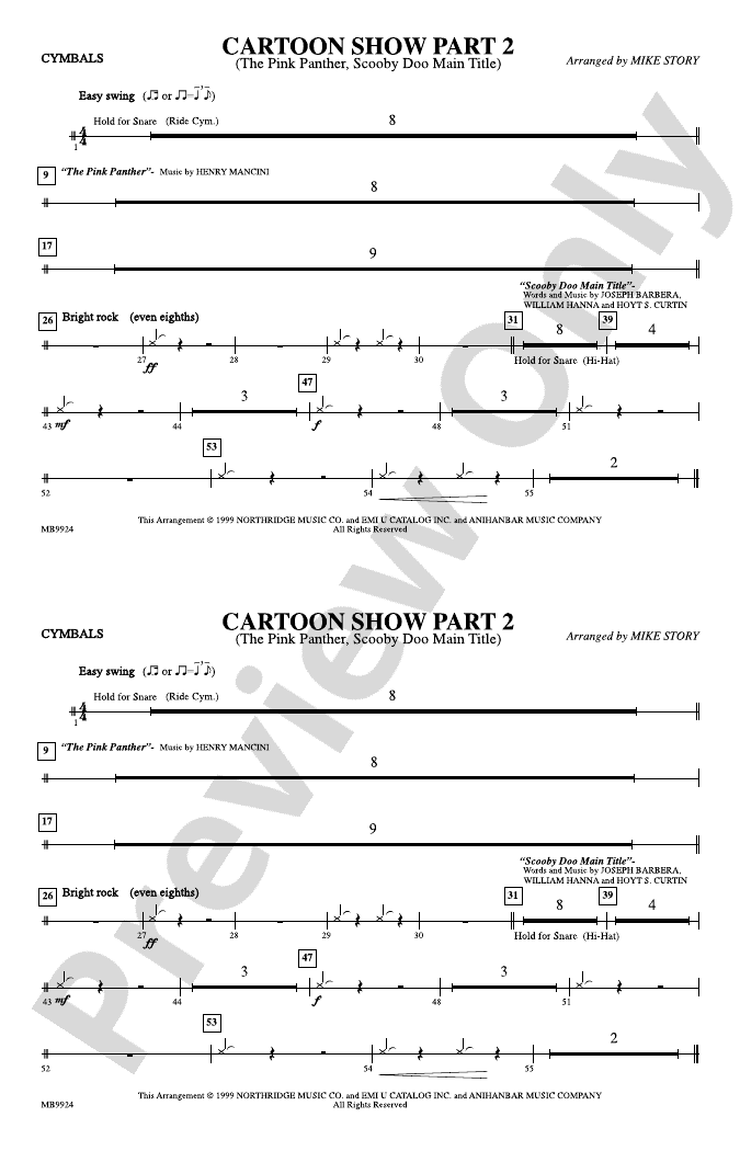 Cartoon Show, Part 2: Cymbals: Cymbals Part - Digital Sheet Music Download