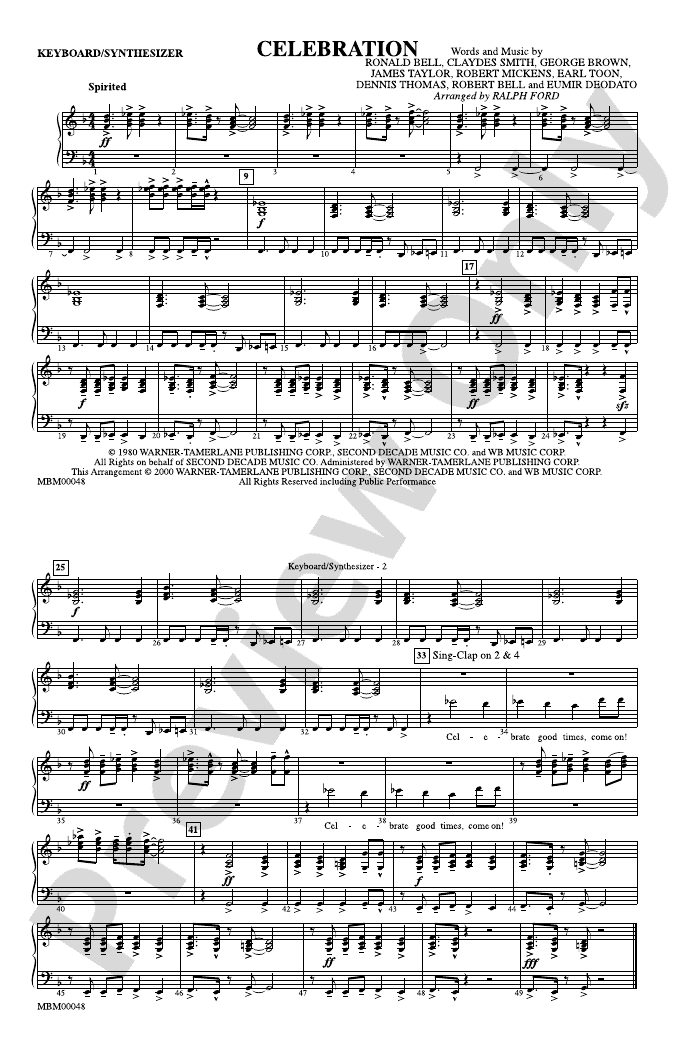 Celebration: Keyboard/Synthesizer: Keyboard/Synthesizer Part - Digital ...
