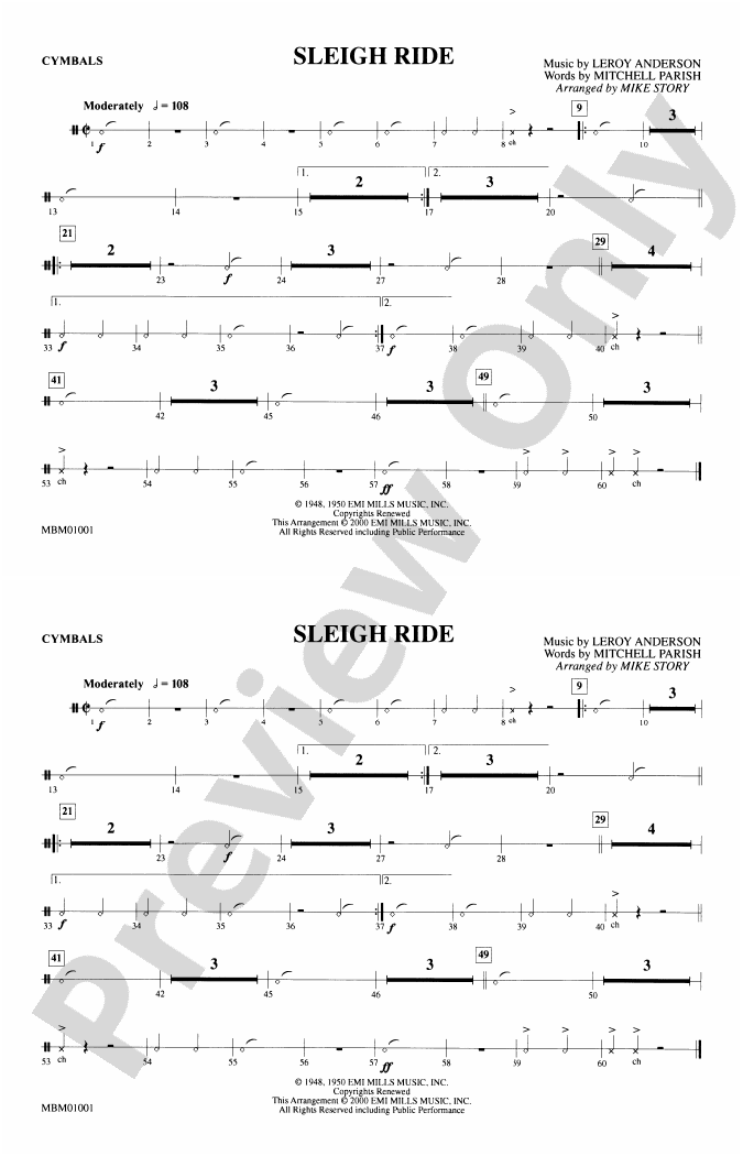 Sleigh Ride: Cymbals: Cymbals Part - Digital Sheet Music Download