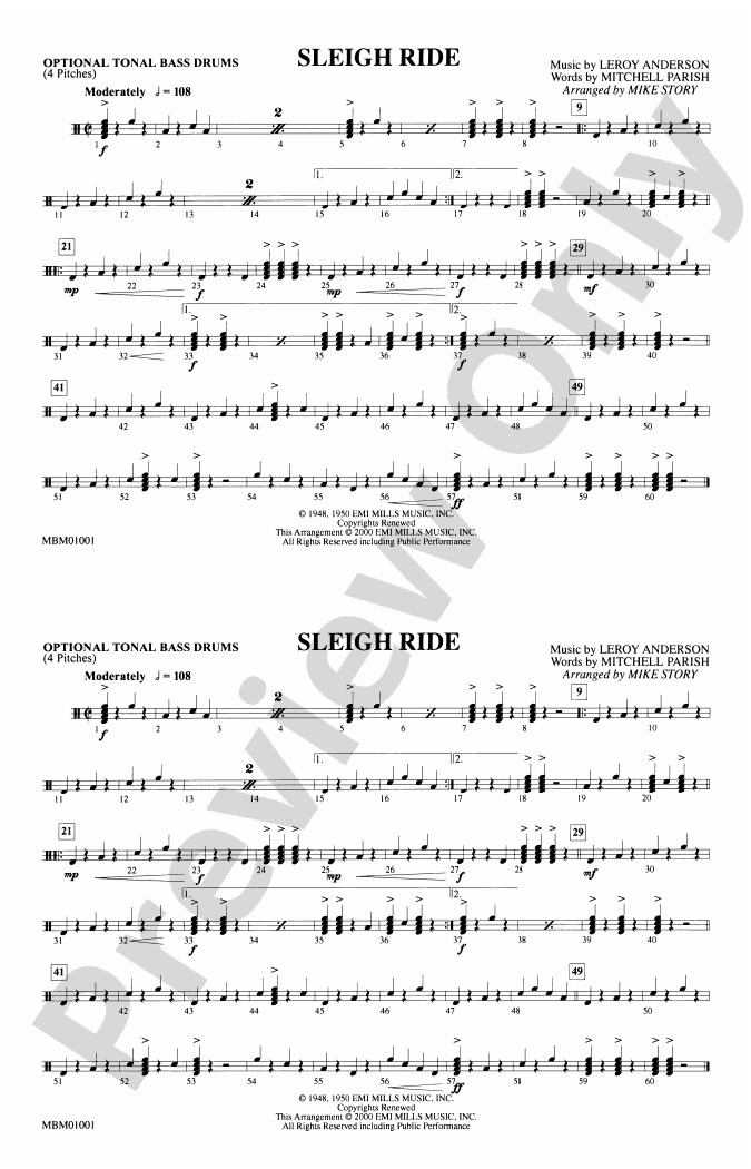 Sleigh Ride: Tonal Bass Drum: Tonal Bass Drum Part - Digital Sheet ...