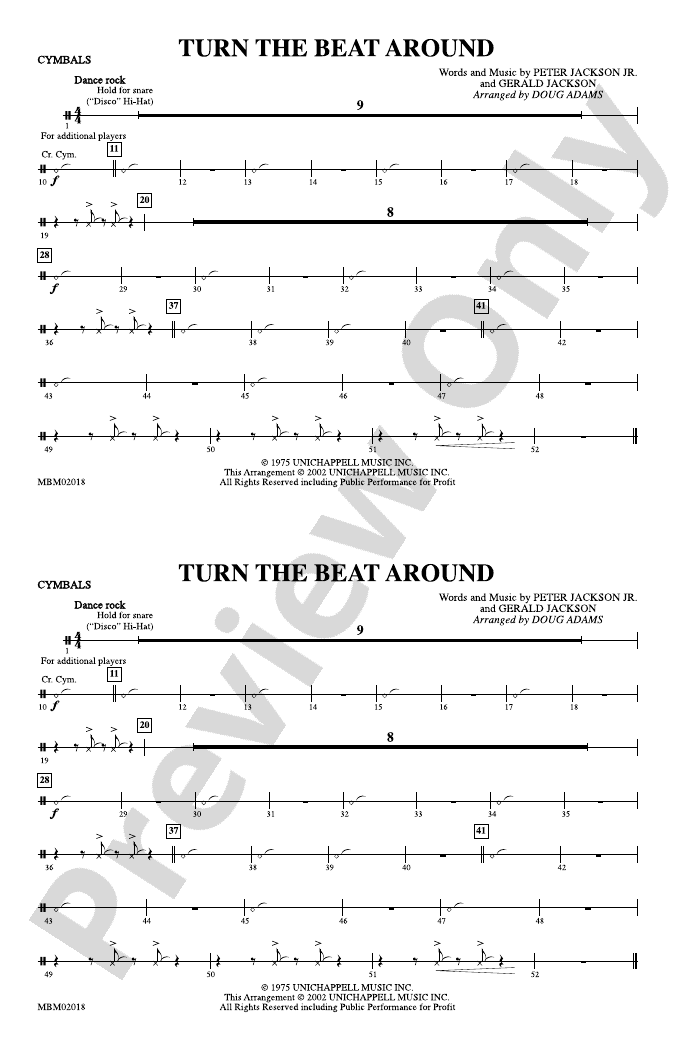 Turn the Beat Around: Cymbals: Cymbals Part - Digital Sheet Music Download
