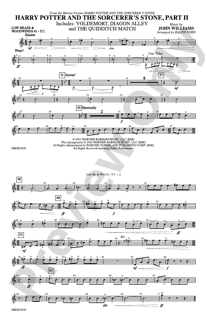 Harry Potter and the Sorcerer's Stone, Part II: Low Brass & Woodwinds ...
