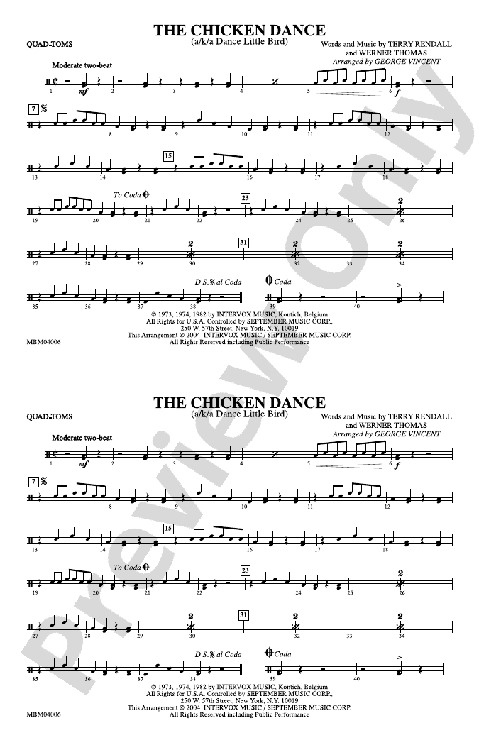 The Chicken Dance: Quad-Toms: Quad-Toms Part - Digital Sheet Music Download