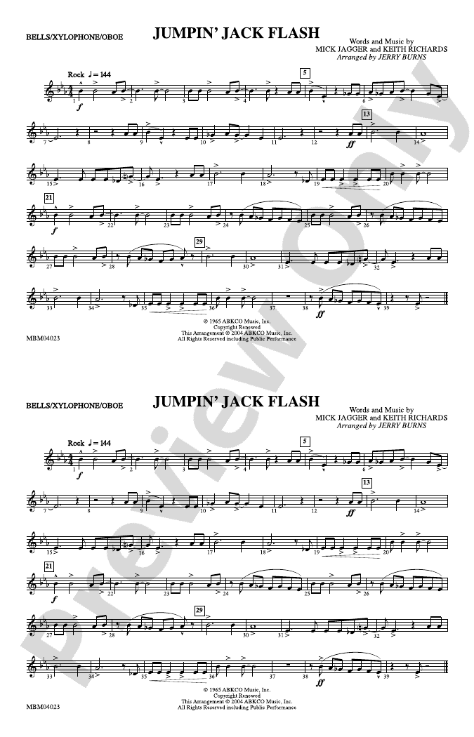 Jumpin' Jack Flash: Bells/Xylophone/Oboe: Bells/Xylophone/Oboe Part ...