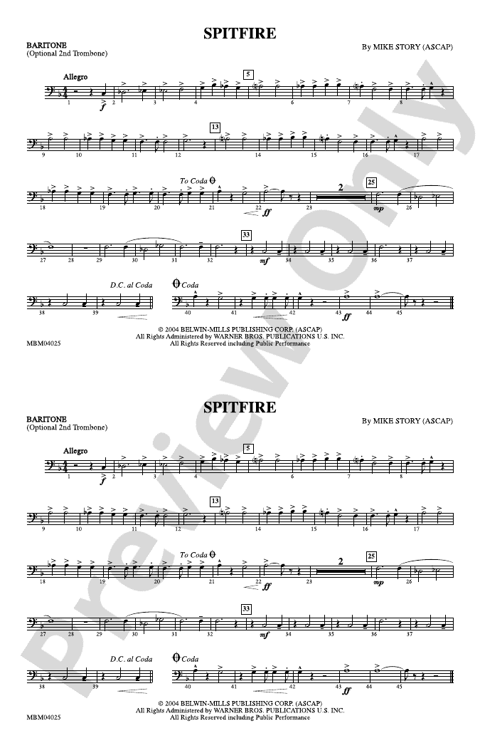 Spitfire: Baritone B.C.: Baritone B.C. Part - Digital Sheet Music Download