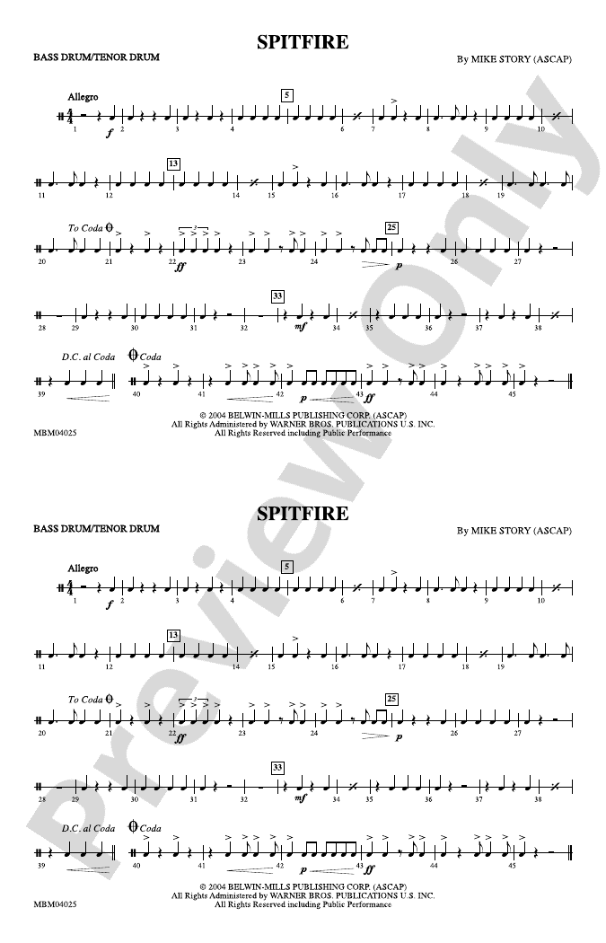 Spitfire: Bass Drum/Tenor Drum: Bass Drum/Tenor Drum Part - Digital ...