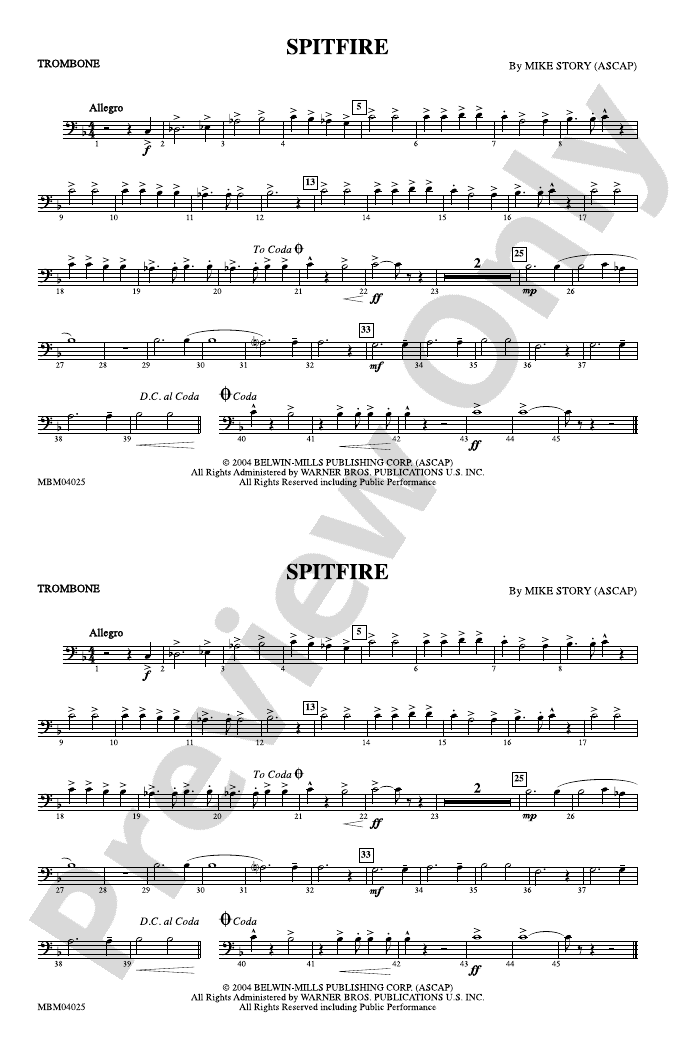 Spitfire: 1st Trombone: 1st Trombone Part - Digital Sheet Music Download