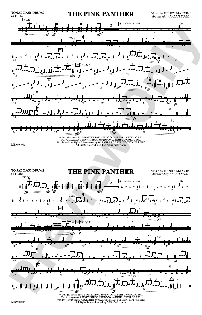 The Pink Panther: Tonal Bass Drum: Tonal Bass Drum Part - Digital Sheet ...