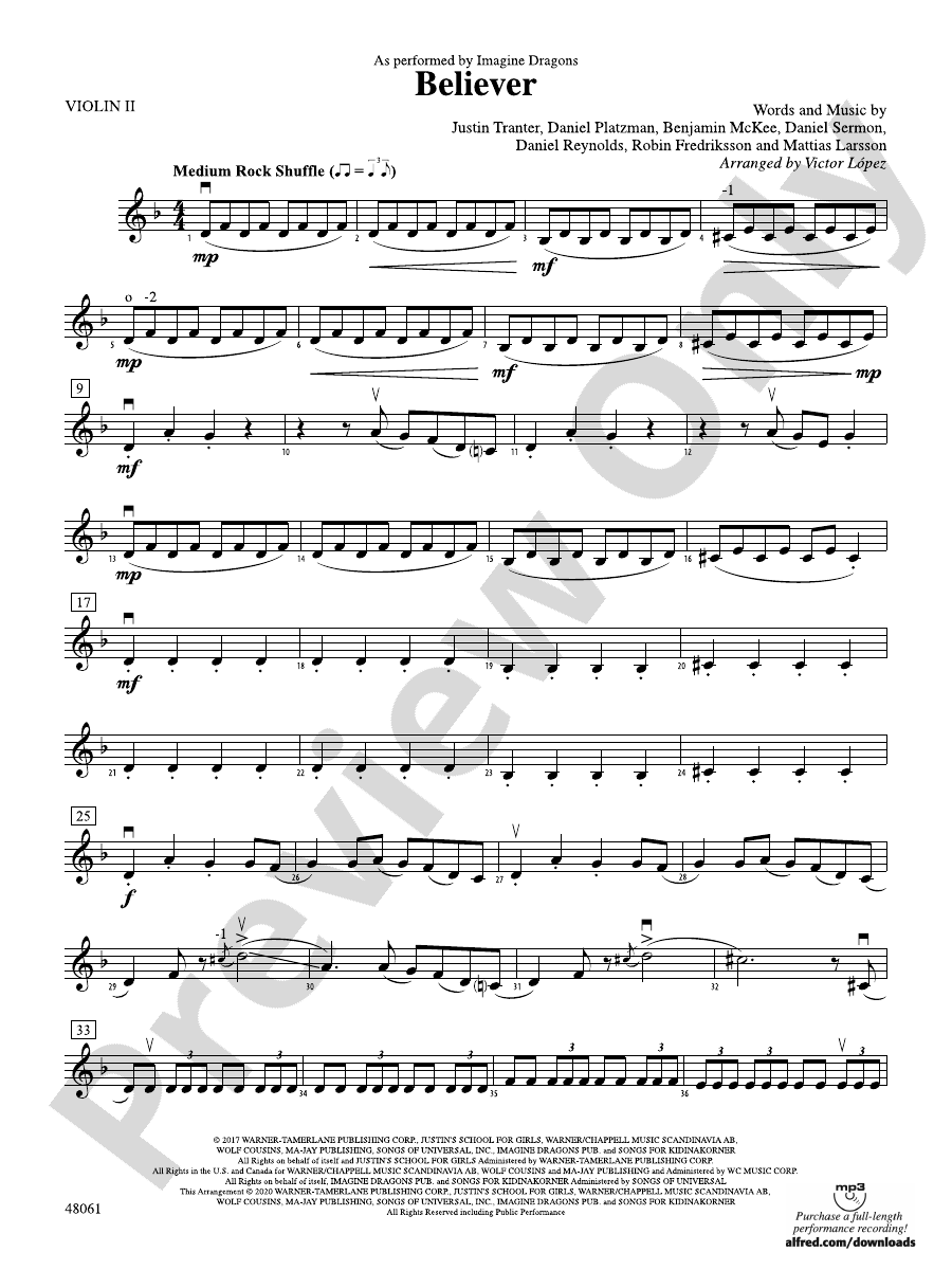 Believer: 2nd Violin: 2nd Violin Part - Digital Sheet Music Download