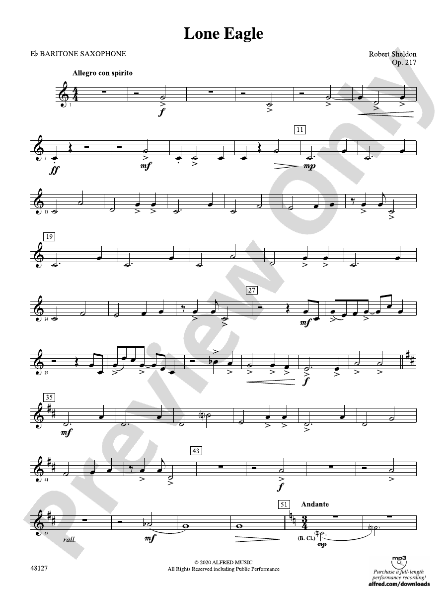 Lone Eagle: E-flat Baritone Saxophone: E-flat Baritone Saxophone Part - Digital Sheet Music Download