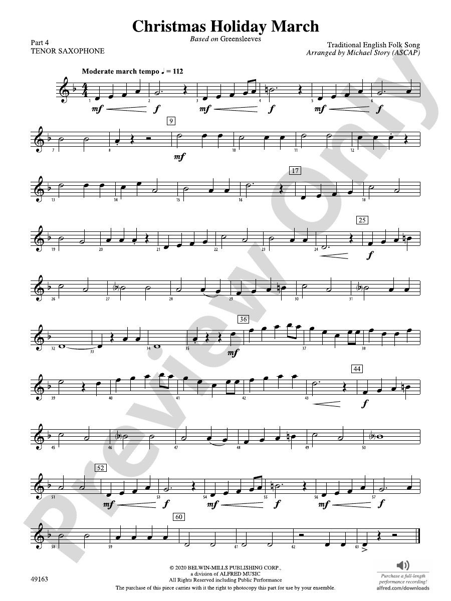 Christmas Holiday March: Part 4 - Tenor Saxophone: Part 4 - Tenor ...