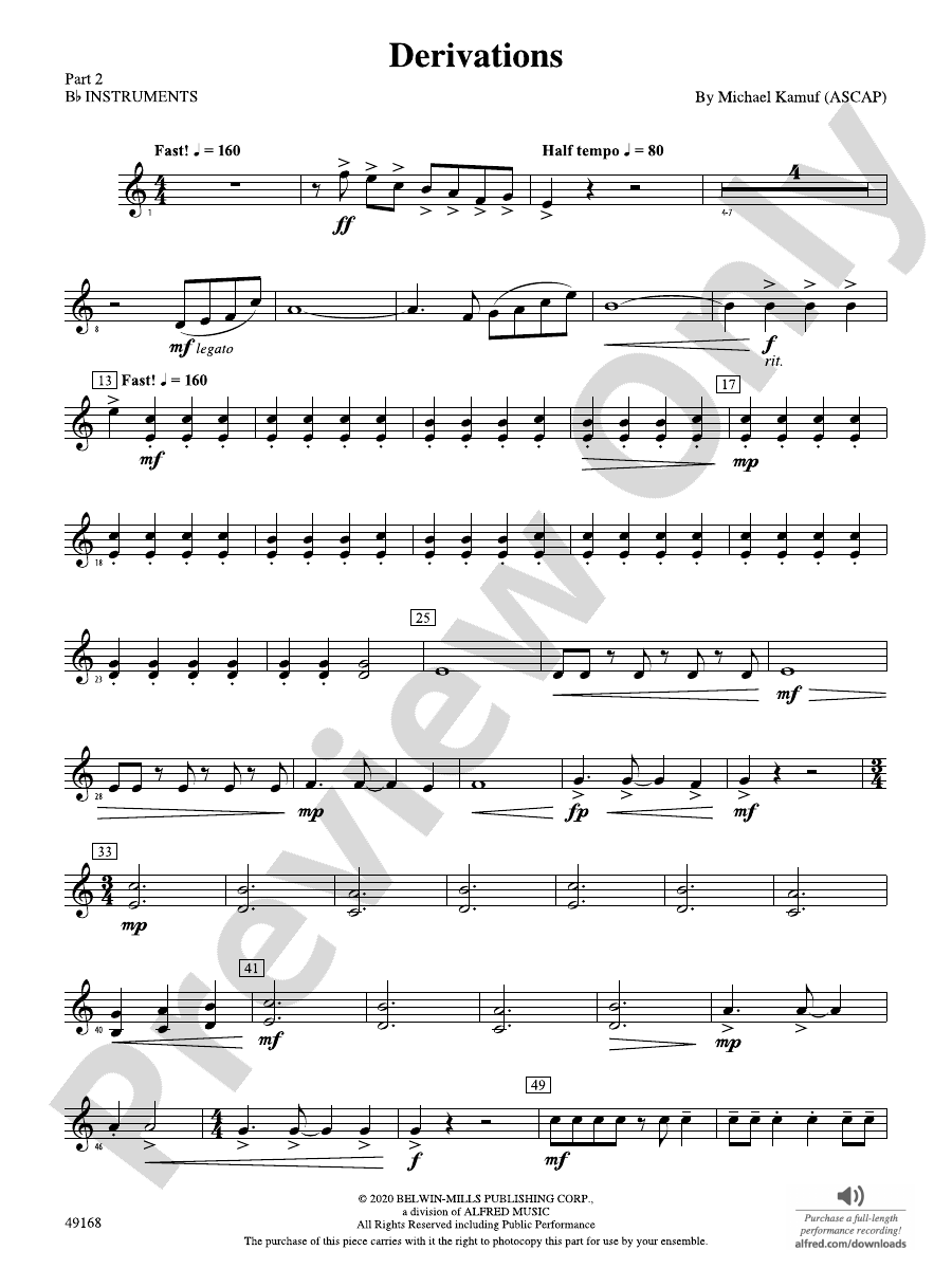 Derivations: Part 2 - B-flat Instruments: Part 2 - B-flat Instruments Part - Digital Sheet Music ...