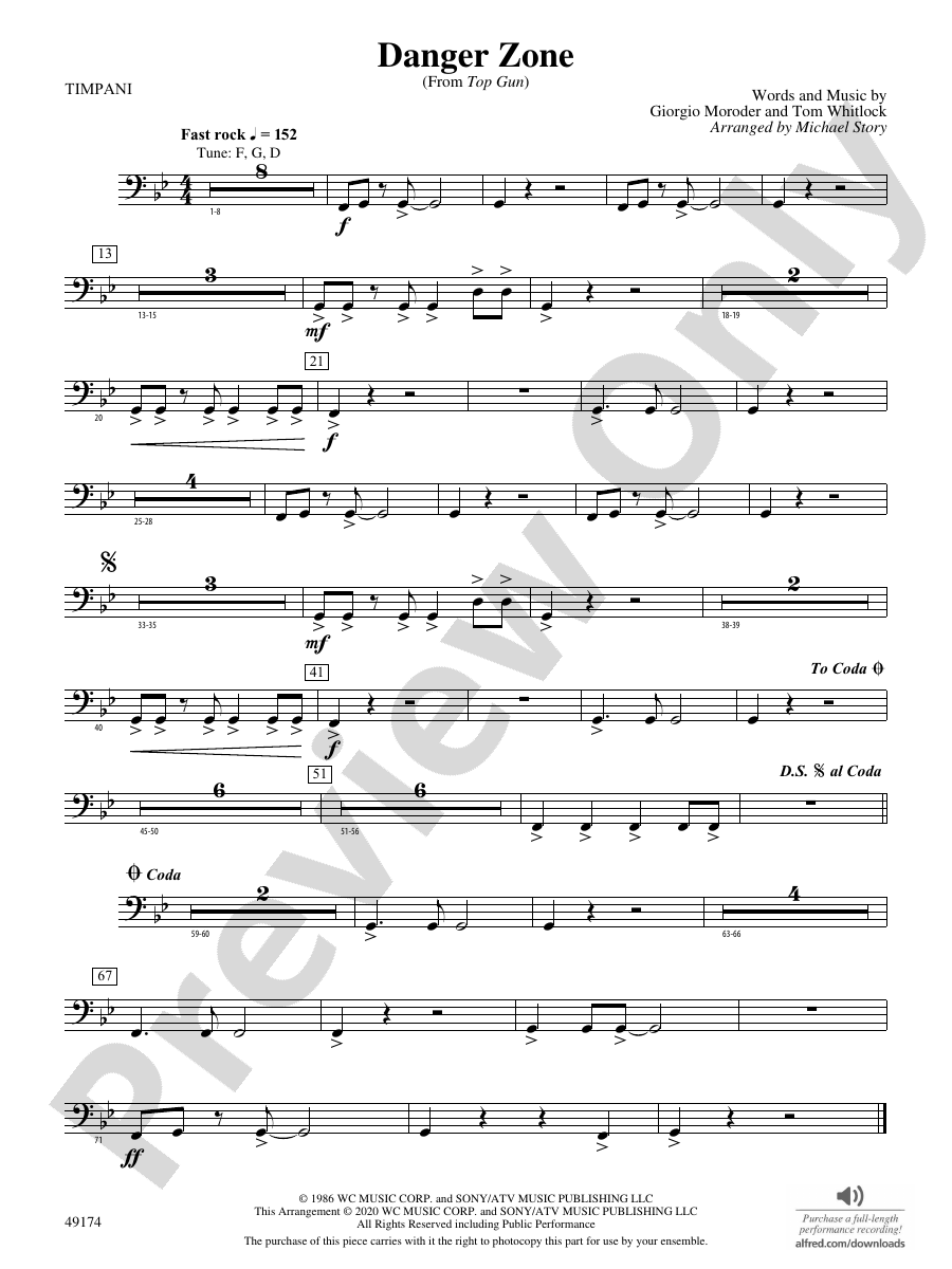 Danger Zone: Timpani: Timpani Part - Digital Sheet Music Download