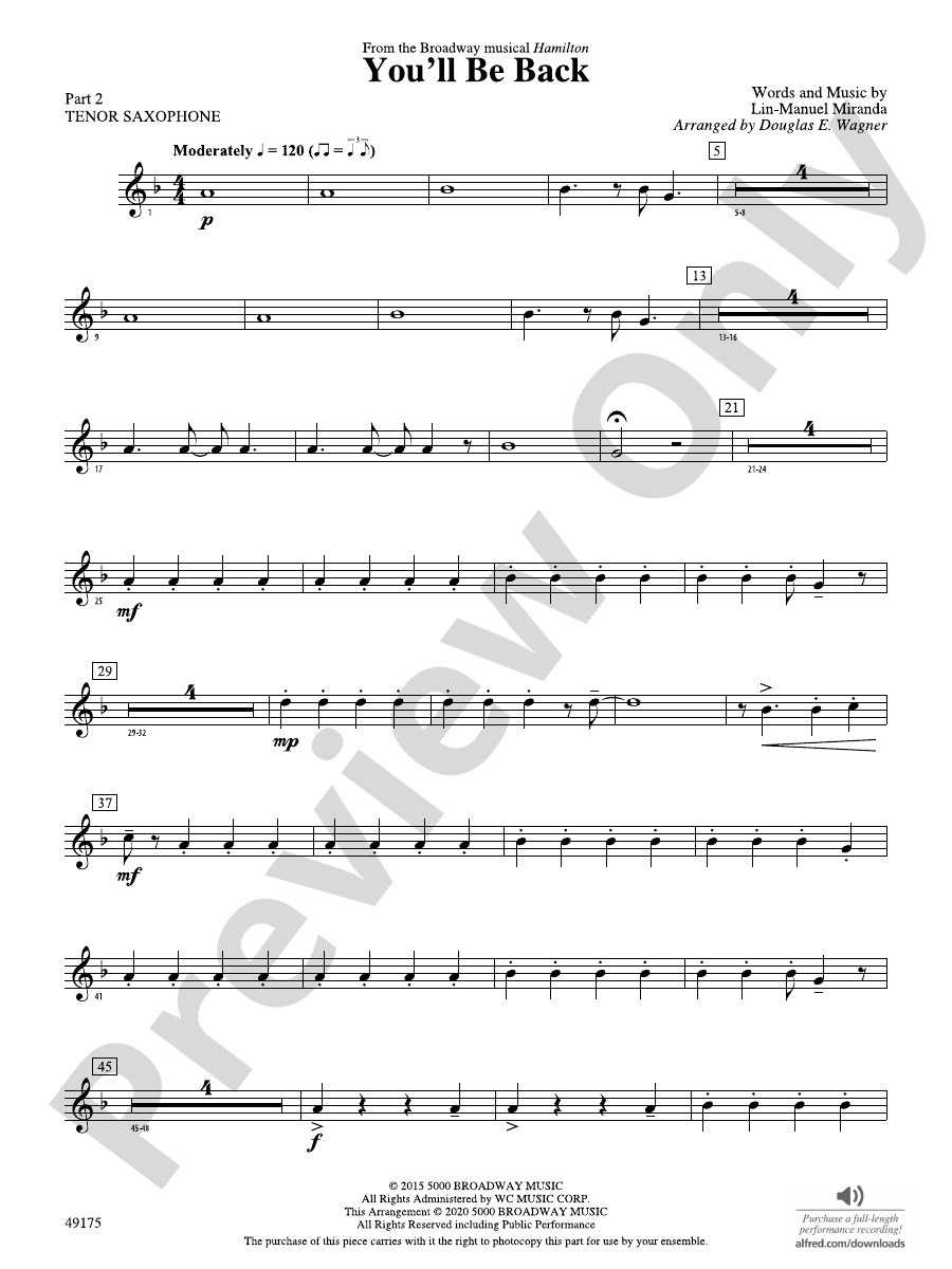 You'll Be Back: Part 2 - Tenor Saxophone: Part 2 - Tenor Saxophone Part ...
