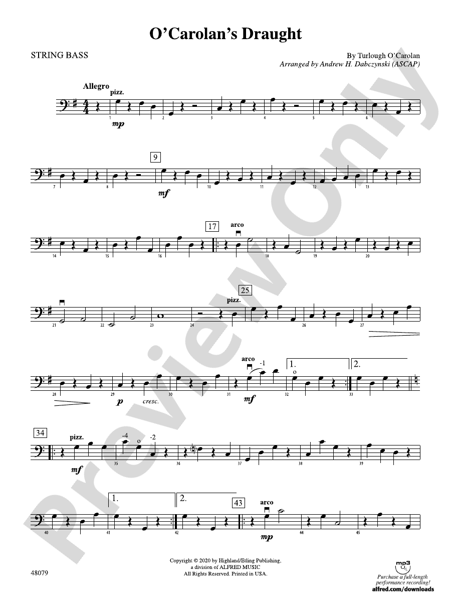 O'Carolan's Draught: String Bass: String Bass Part - Digital Sheet ...