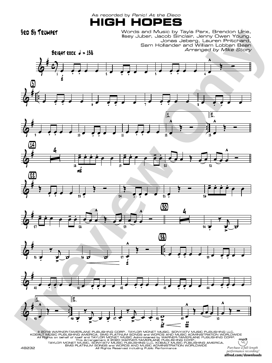 High Hopes: 3rd B-flat Trumpet: 3rd B-flat Trumpet Part - Digital Sheet ...