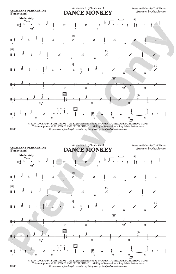 Dance Monkey: Auxiliary Percussion: Auxiliary Percussion Part - Digital ...