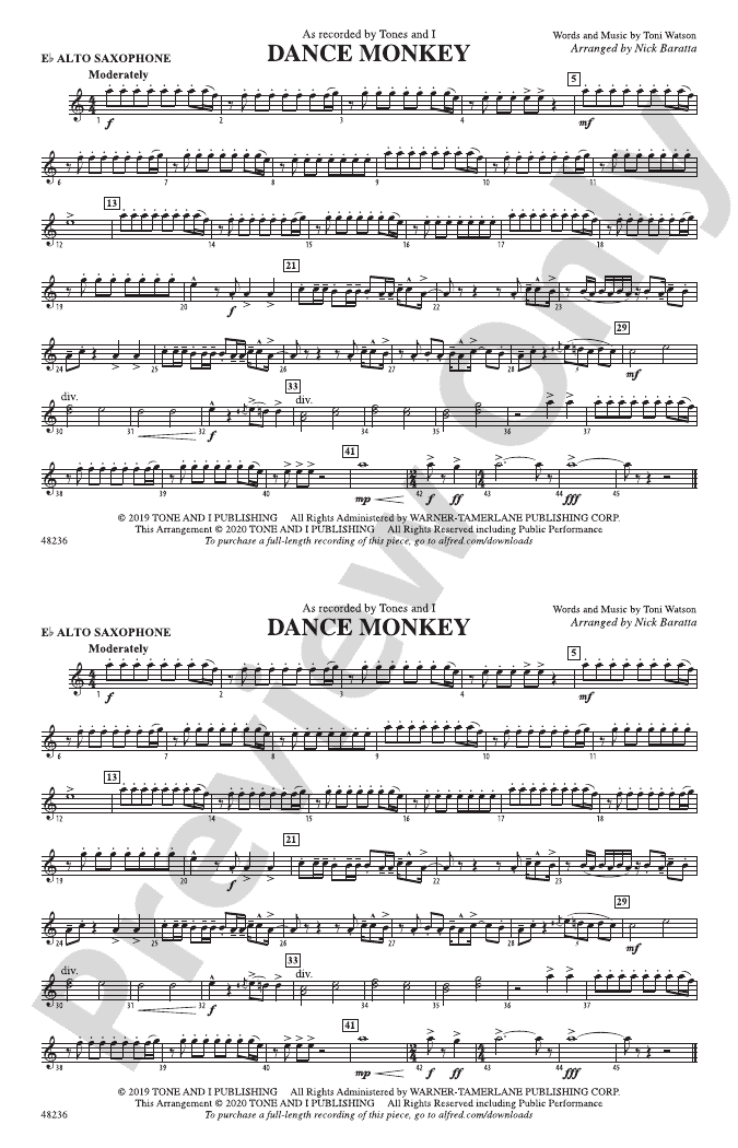 Dance Monkey: E-flat Alto Saxophone: E-flat Alto Saxophone Part ...