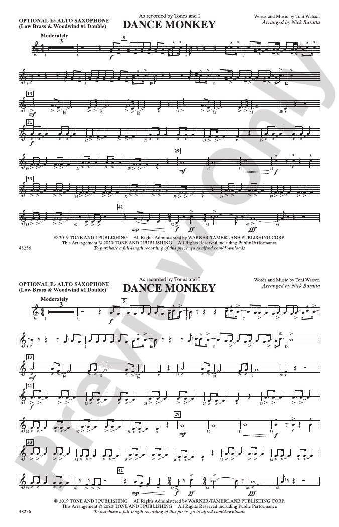 Dance Monkey: Optional Alto Sax: Optional Alto Sax Part - Digital Sheet ...