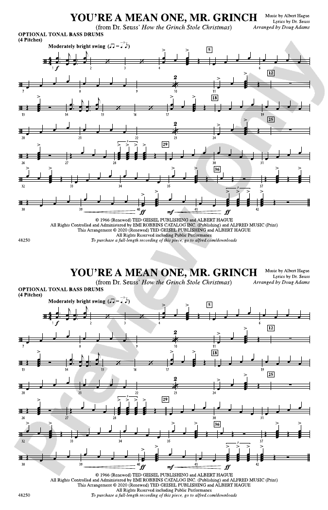 You're a Mean One, Mr. Grinch: Tonal Bass Drum: Tonal Bass Drum Part ...