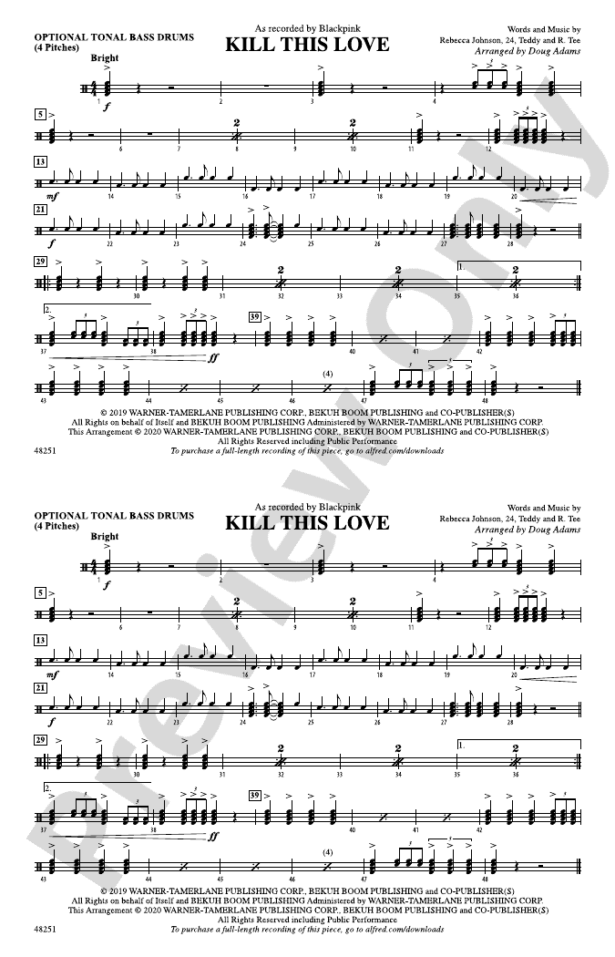 Kill This Love: Tonal Bass Drum: Tonal Bass Drum Part - Digital Sheet ...