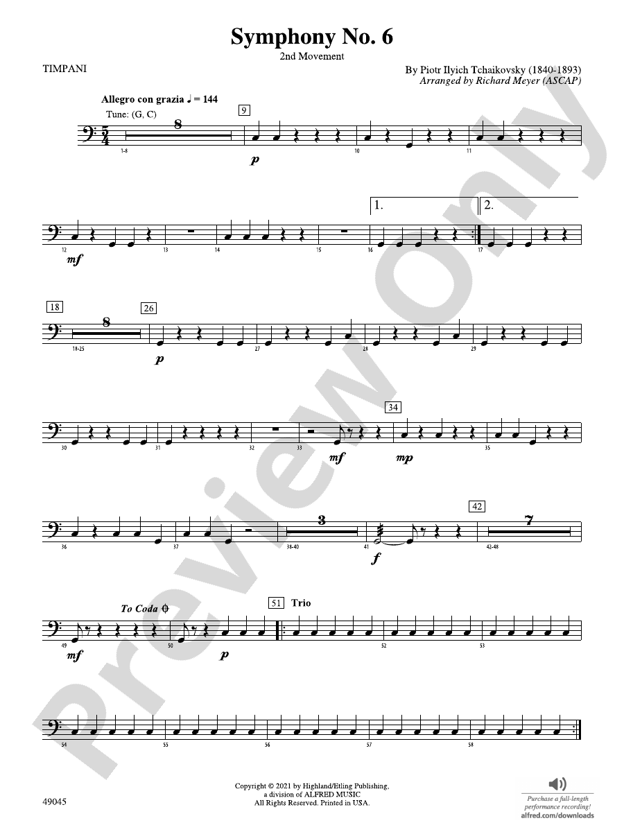 Symphony No. 6: Timpani: Timpani Part - Digital Sheet Music Download