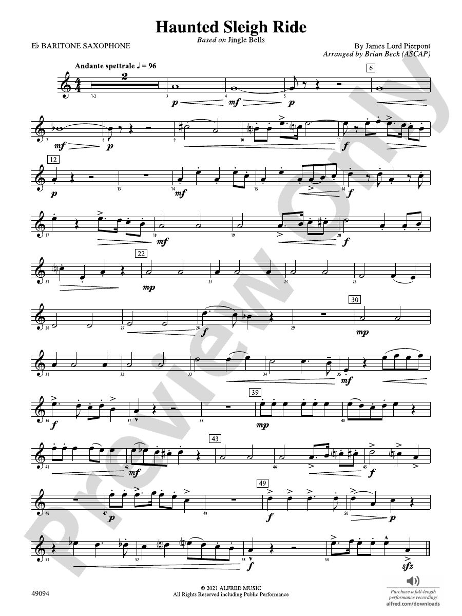 Haunted Sleigh Ride: E-flat Baritone Saxophone: E-flat Baritone Saxophone Part - Digital Sheet ...