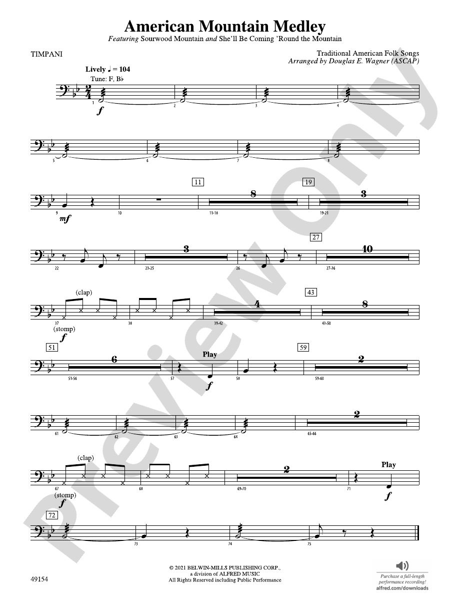 American Mountain Medley: Timpani: Timpani Part - Digital Sheet Music ...