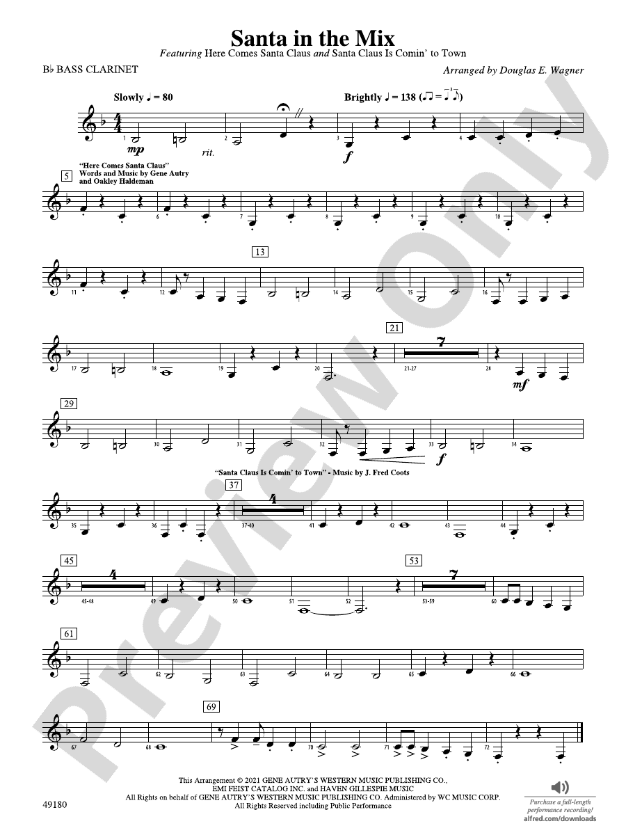 Santa in the Mix: B-flat Bass Clarinet: B-flat Bass Clarinet Part ...