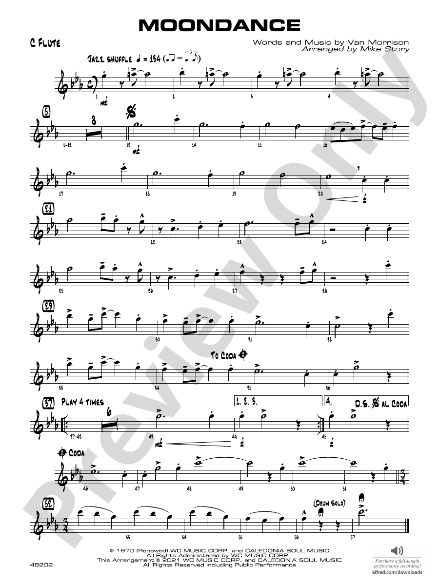 Moondance: Flute: Flute Part - Digital Sheet Music Download
