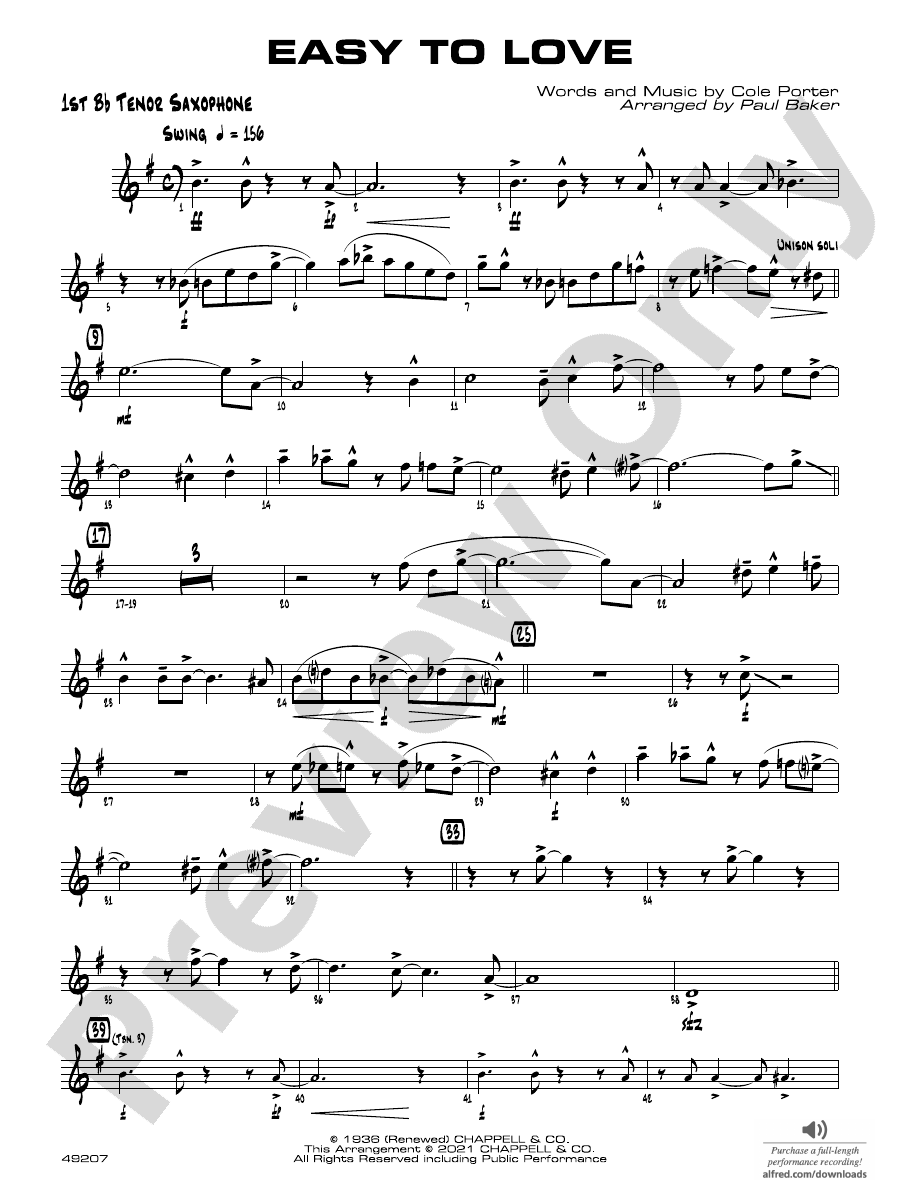 Easy to Love: B-flat Tenor Saxophone: B-flat Tenor Saxophone Part ...