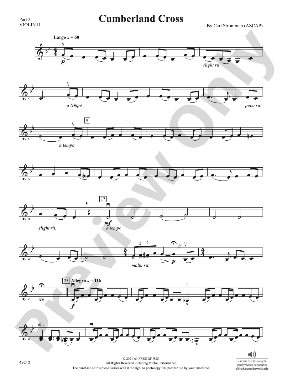 Cumberland Cross: Part 2 - Violin I: Part 2 - Violin I Part - Digital ...