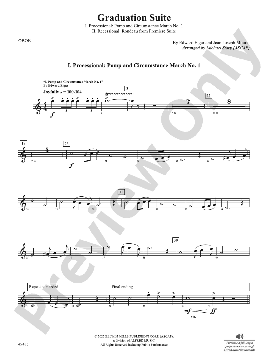 Graduation Suite: Oboe: Oboe Part - Digital Sheet Music Download
