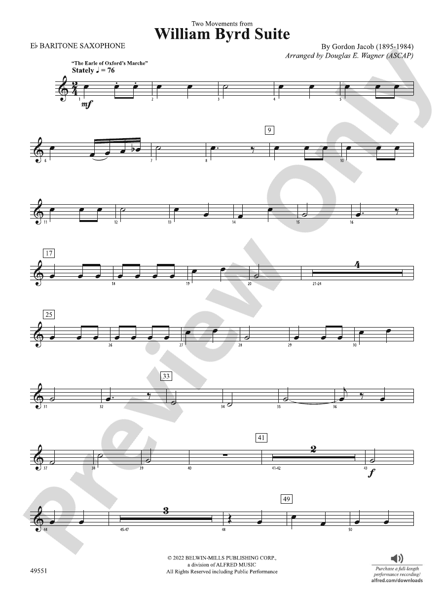 Two Movements from William Byrd Suite: E-flat Baritone Saxophone: E ...