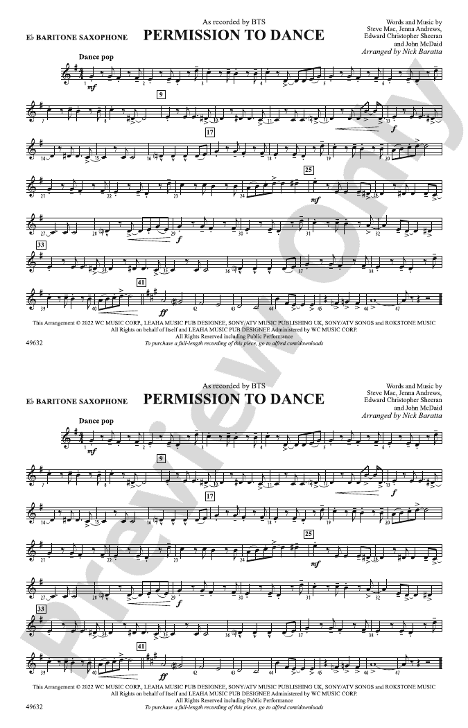 Permission to Dance: E-flat Baritone Saxophone: E-flat Baritone ...