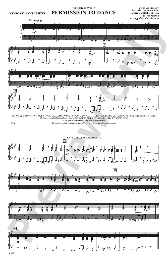 Permission to Dance: Piano Accompaniment: Piano Accompaniment Part ...