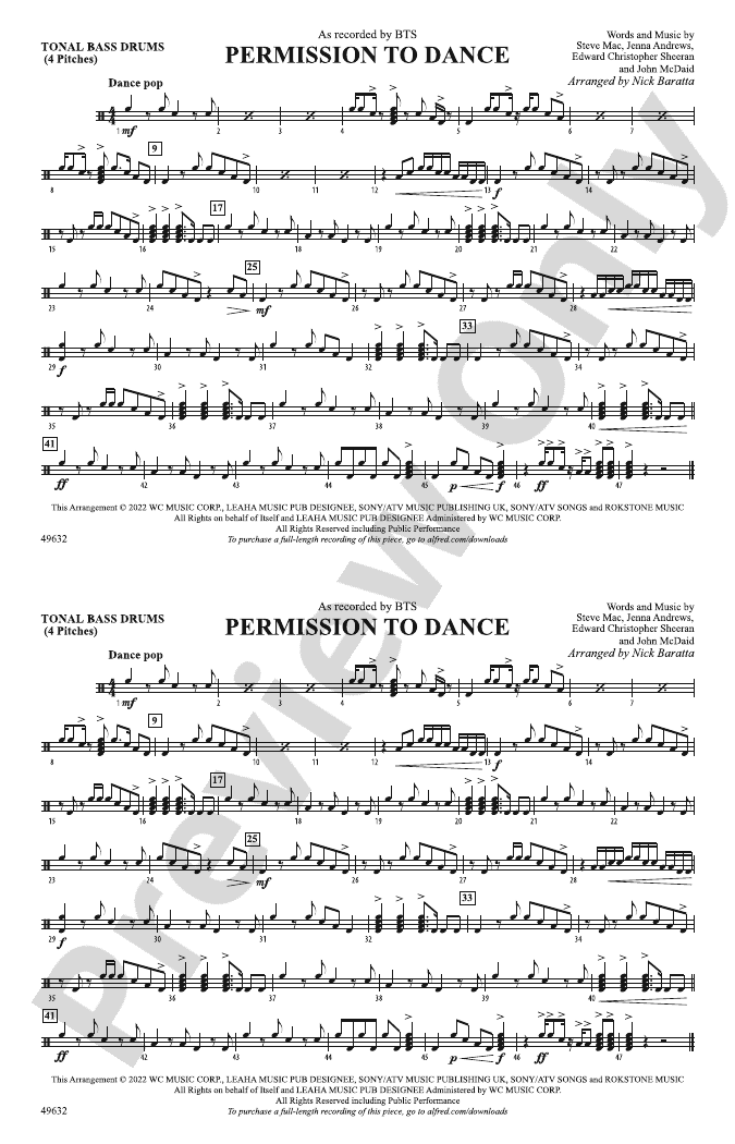 Permission to Dance: Tonal Bass Drum: Tonal Bass Drum Part - Digital ...
