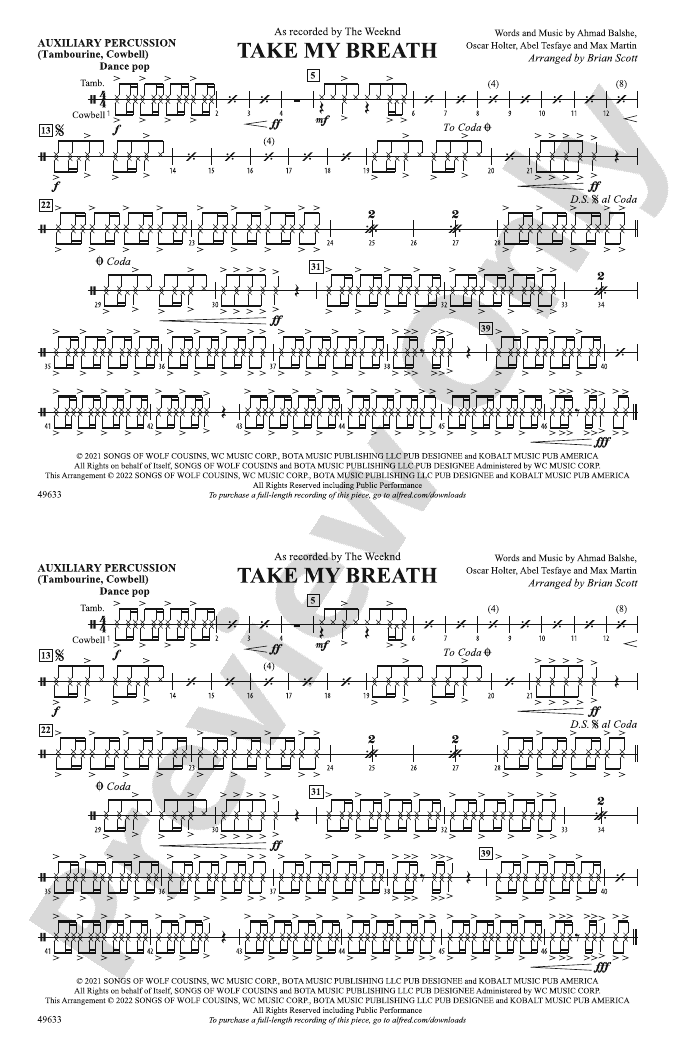 Take My Breath: Auxiliary Percussion: Auxiliary Percussion Part ...