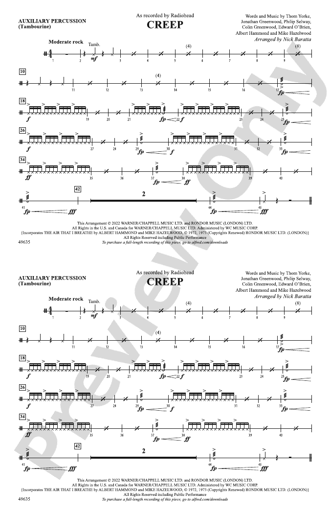 Creep: Auxiliary Percussion: Auxiliary Percussion Part - Digital Sheet ...