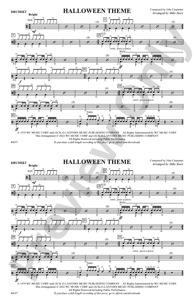 Halloween Theme: Drums: Drums Part - Digital Sheet Music Download