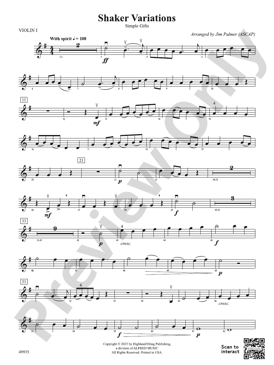 Shaker Variations: 1st Violin: 1st Violin Part - Digital Sheet Music ...